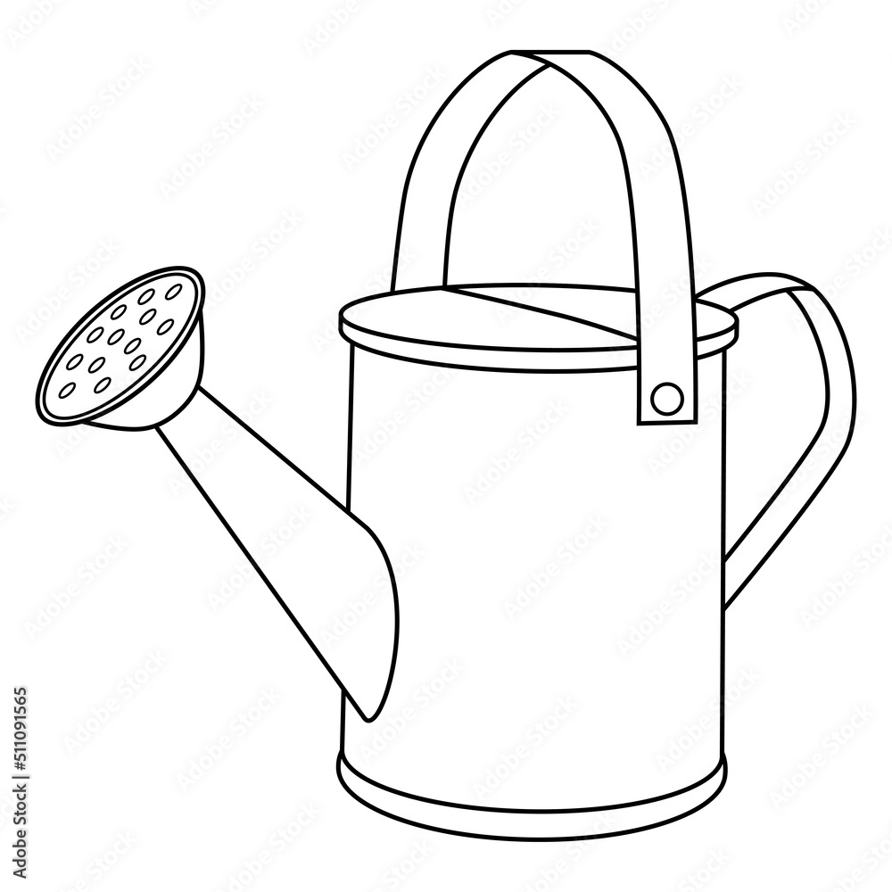 Coloring page with Watering Can. Colorless cartoon garden watering can ...
