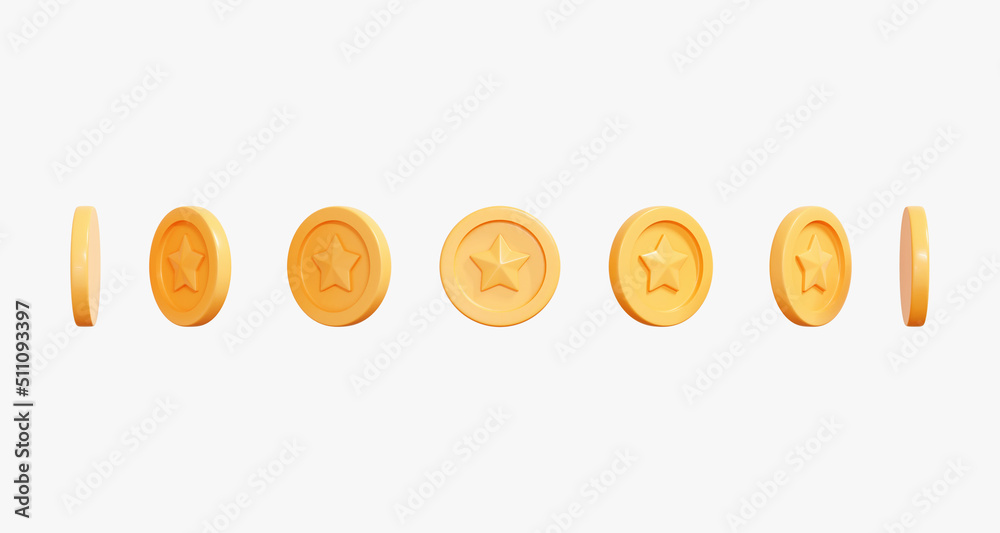 3D Gold coin set at different rotation angles. Creative design icon for ...