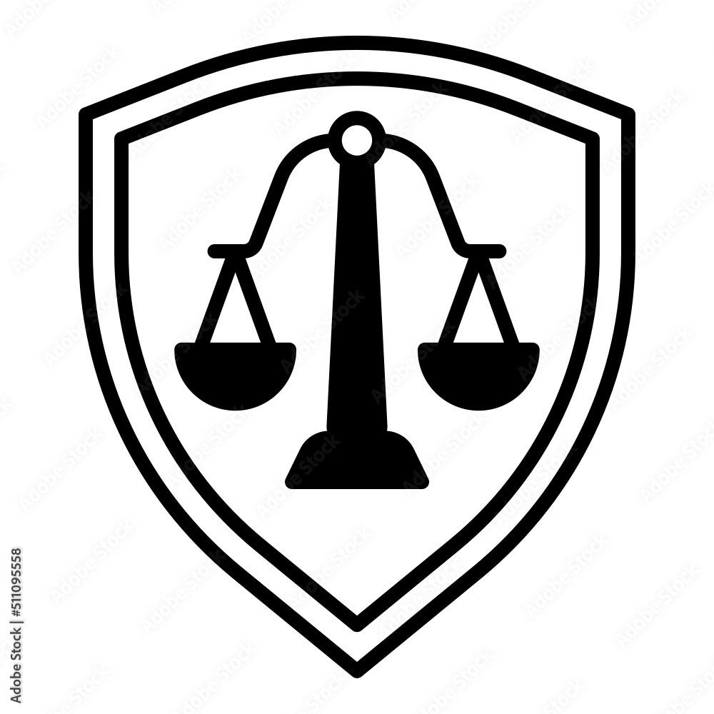 shield and scales of justice icon on transparent background Stock ...