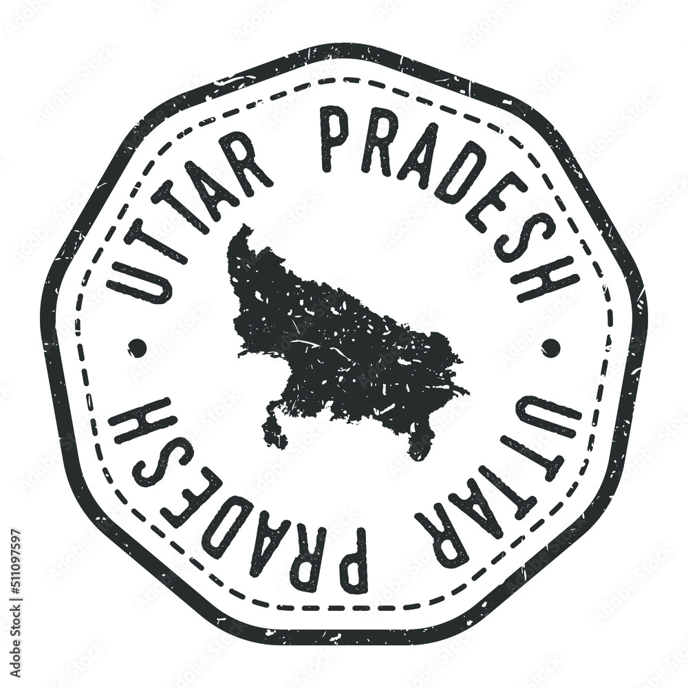 Uttar Pradesh, India Map Stamp Retro Postmark. Silhouette Postal ...