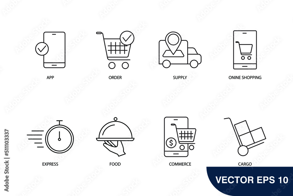 Online delivery service icons set . Online delivery service pack symbol ...