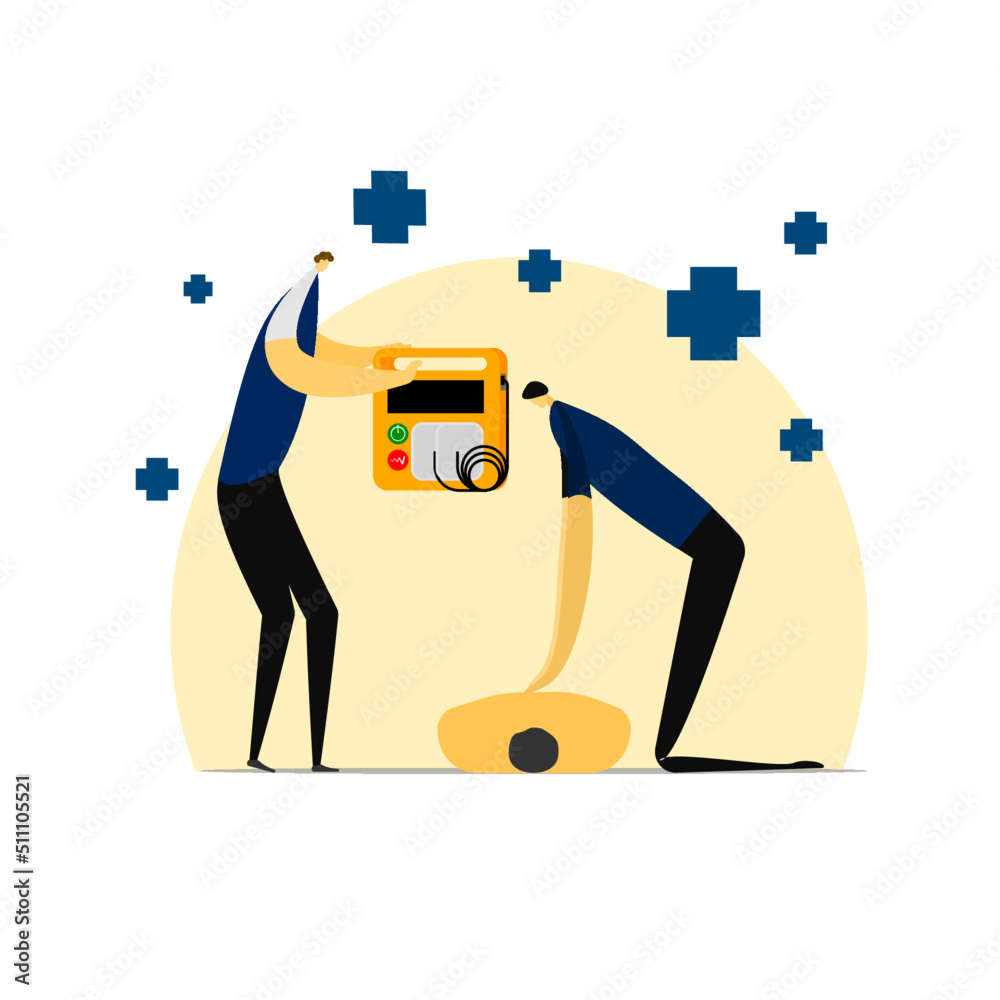 A cartoon character for basic life support, manual chest compression ...