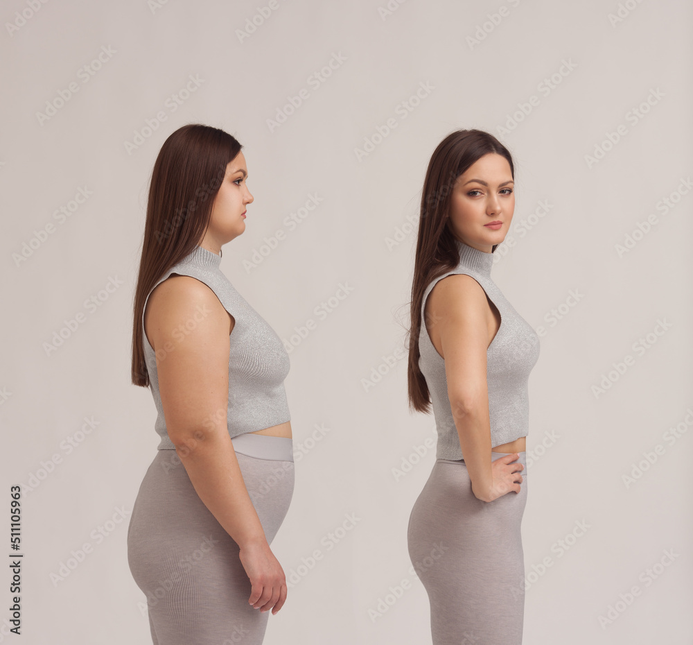 Comparison of a fat and thin girl. Slimming. Before and after. Weight ...