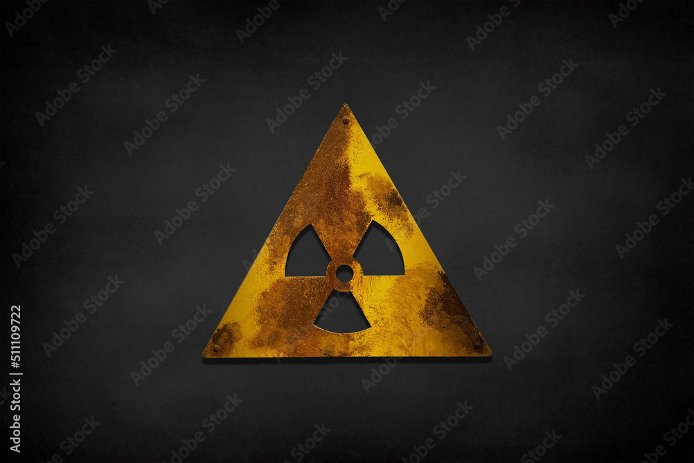 Nuclear radiation hazard symbol sign on black background Stock Photo ...