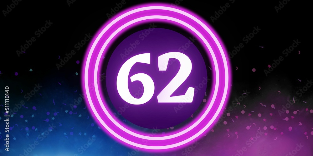 Number 62. Banner with the number sixty two on a black background and ...