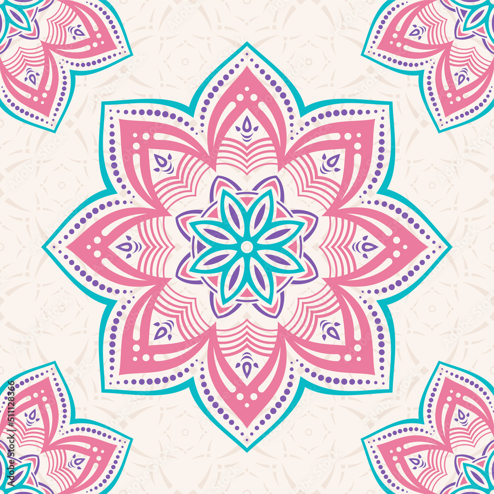 Seamless vector color pattern with mandala. Abstract oriental mandala ...