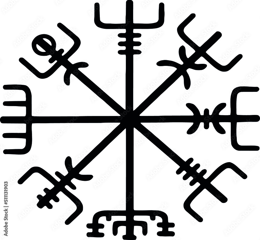 Viking design. Magical runic compass Vegvisir , in the circle of Norse ...