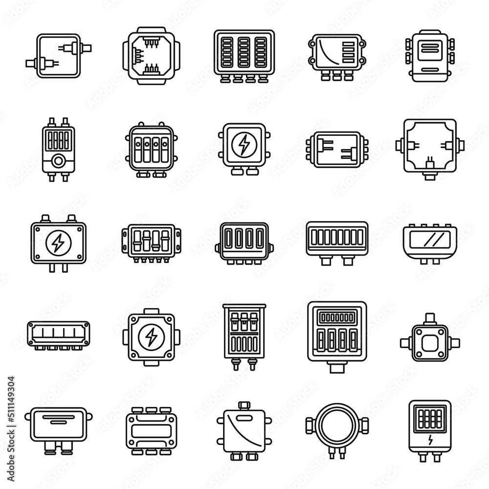 Junction box icons set outline vector. Cable connect Stock Vector ...