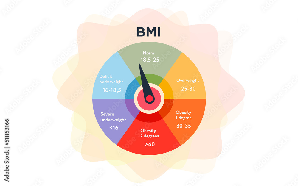 BMI scale Meter. Vector illustration. Colorful infographic obese chart ...