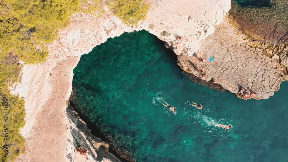 Galebijana Cave Pula, Croatia. Сave in the sea with blue water. Dorone ...