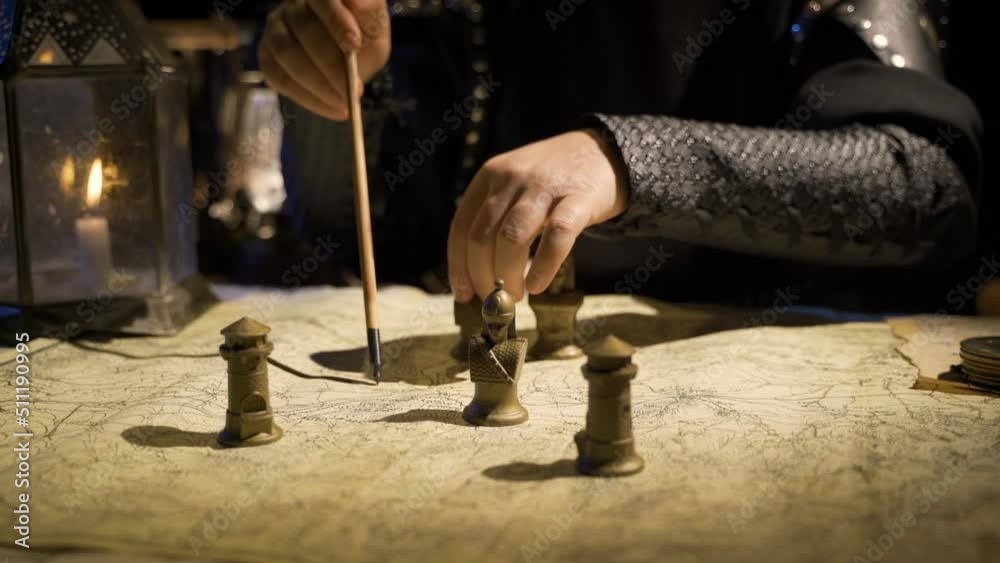 Making the battle plan with the historical war costume. The commander ...