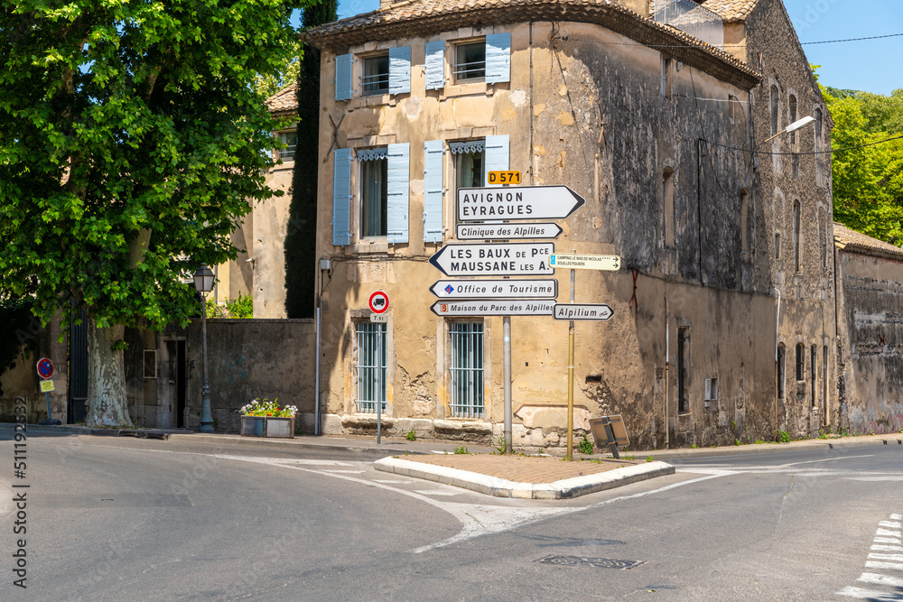 Sign posts pointing towards Avignon, the Alpilles and the tourism ...