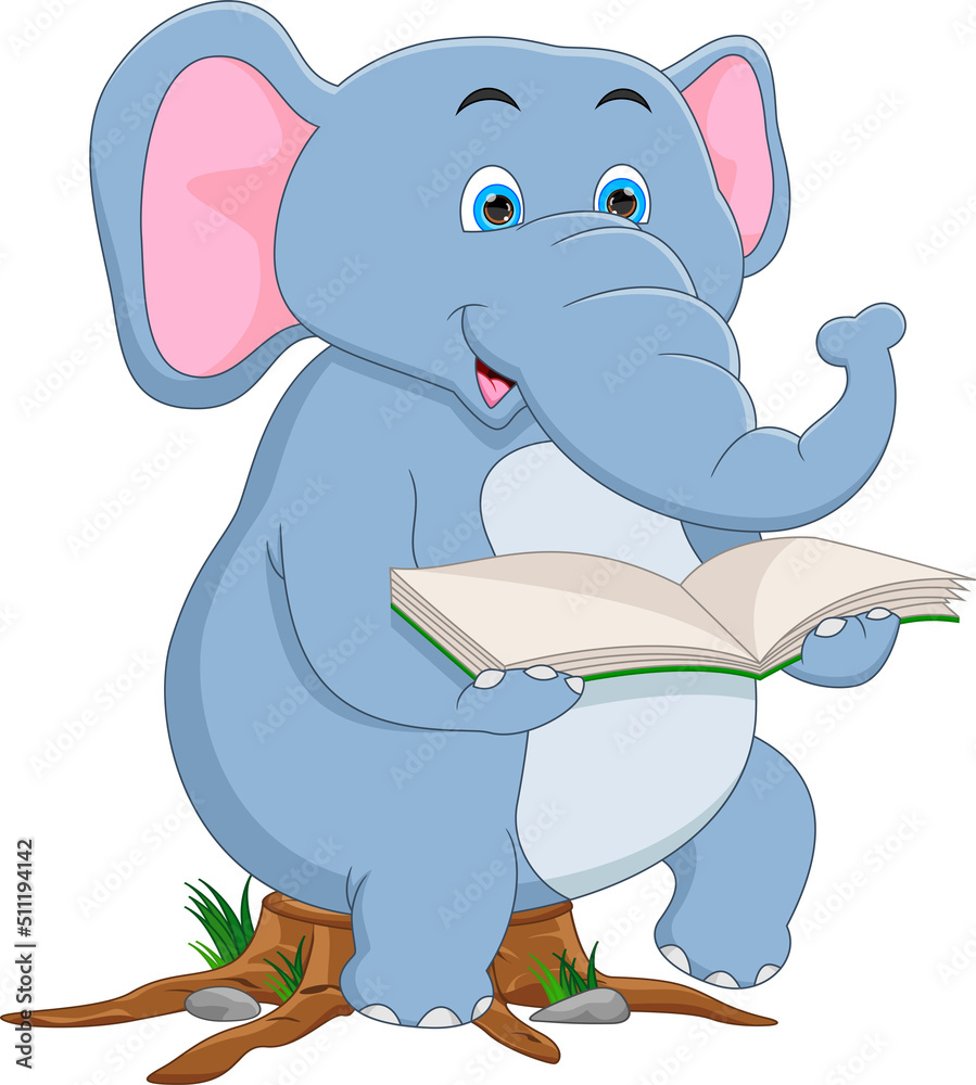 cartoon cute elephant reading a book Stock Vector | Adobe Stock