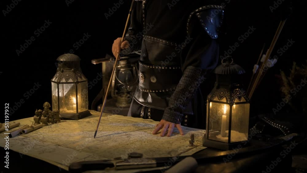 Medieval war map. The commander trying to determine where the battle ...