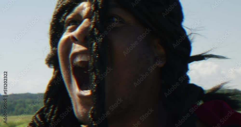 Samson powerfully roaring and looking around in confrontatiion ...