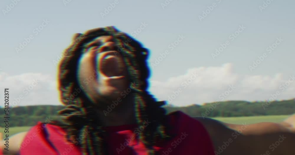 Samson roaring towards sky with arms outstretched, Biblical character ...