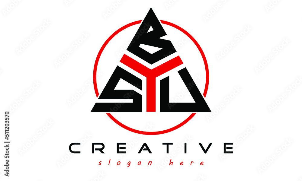 SBU three letter creative triangle shape in circle logo design vector ...