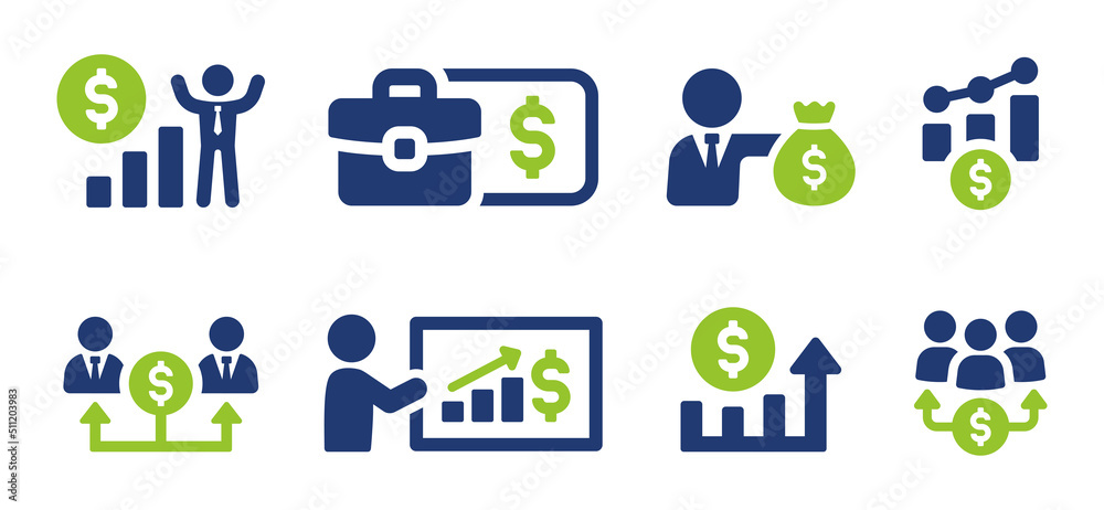 Earning money icon set. Salary, income and profit symbol vector. Stock ...
