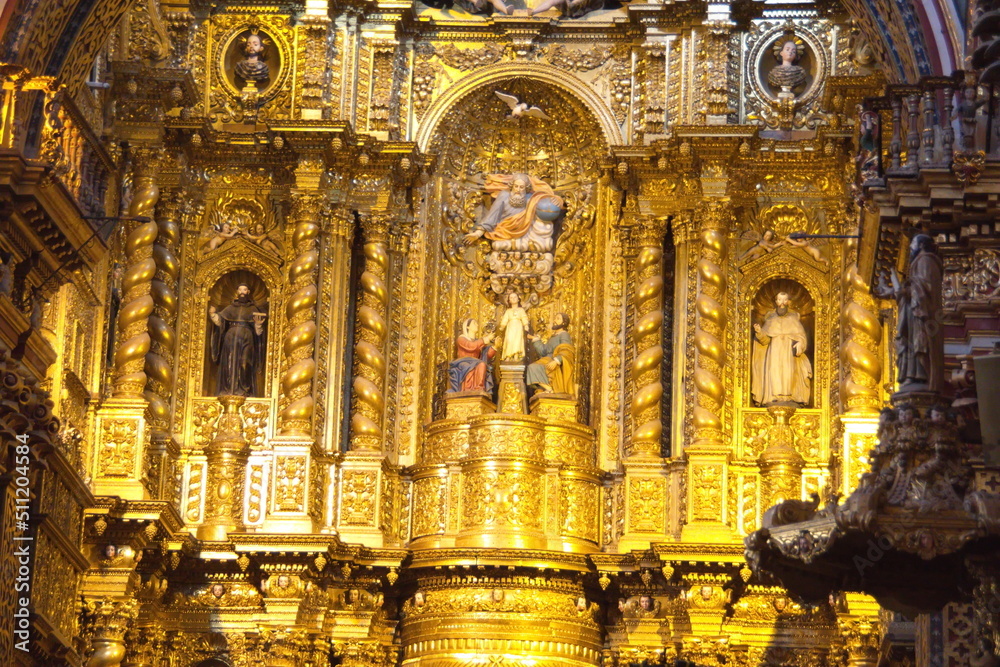 Altar in the Church of la Compania de Jesus, or the Gold Church, in the ...