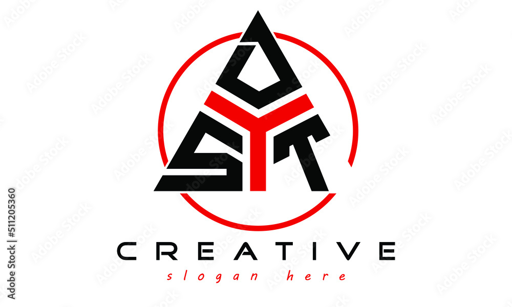 SDT three letter creative triangle shape in circle logo design vector ...