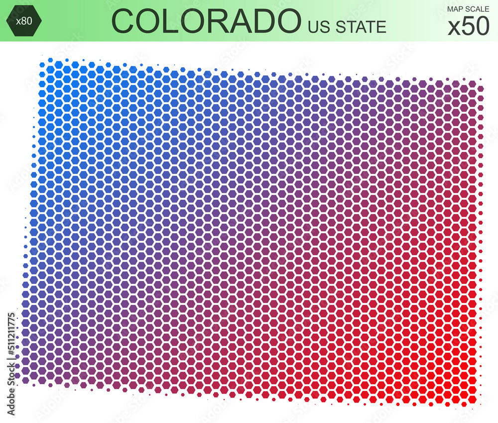 Dotted map of the state of Colorado in the USA, from hexagons, on a ...