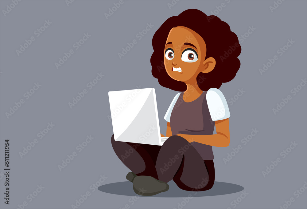 Stressed Teen Girl Doing the School Assignment Vector Cartoon ...