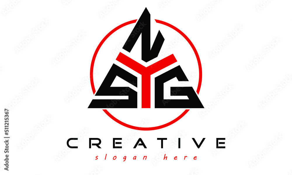 SNG three letter creative triangle shape in circle logo design vector ...
