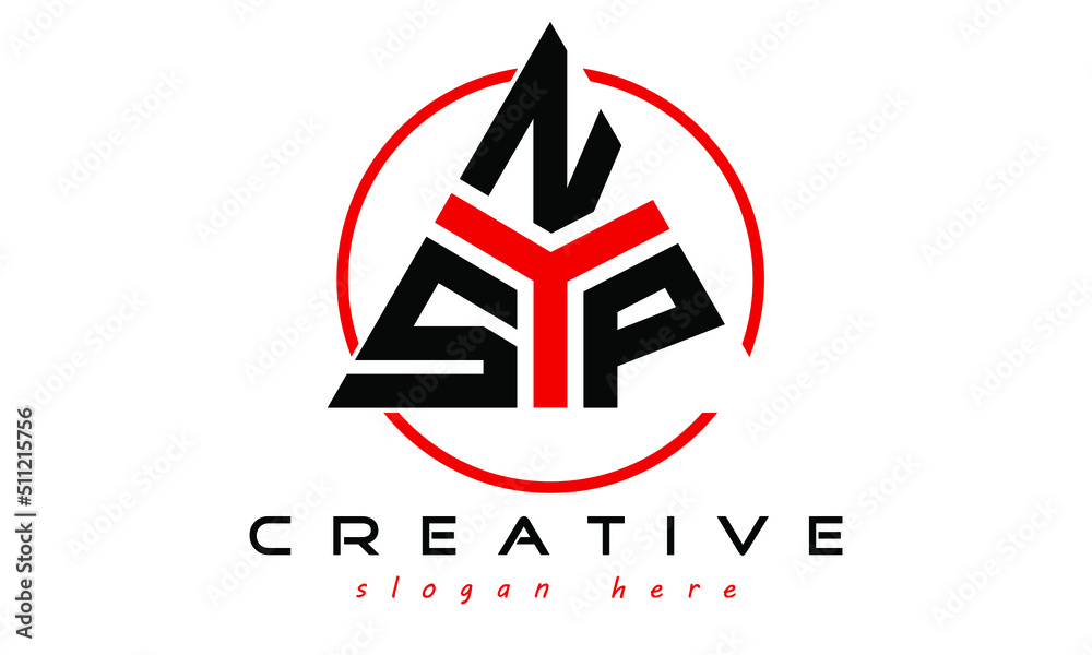 SNP three letter creative triangle shape in circle logo design vector ...