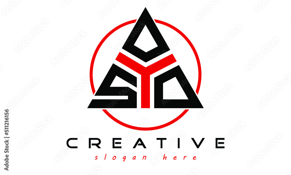 SOO three letter creative triangle shape in circle logo design vector ...