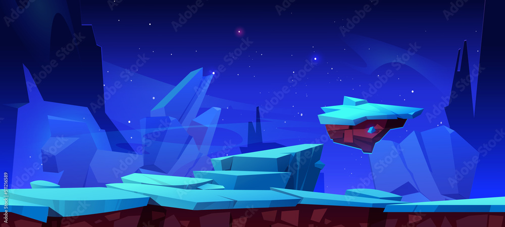 Seamless game background of alien planet landscape with ice and ...