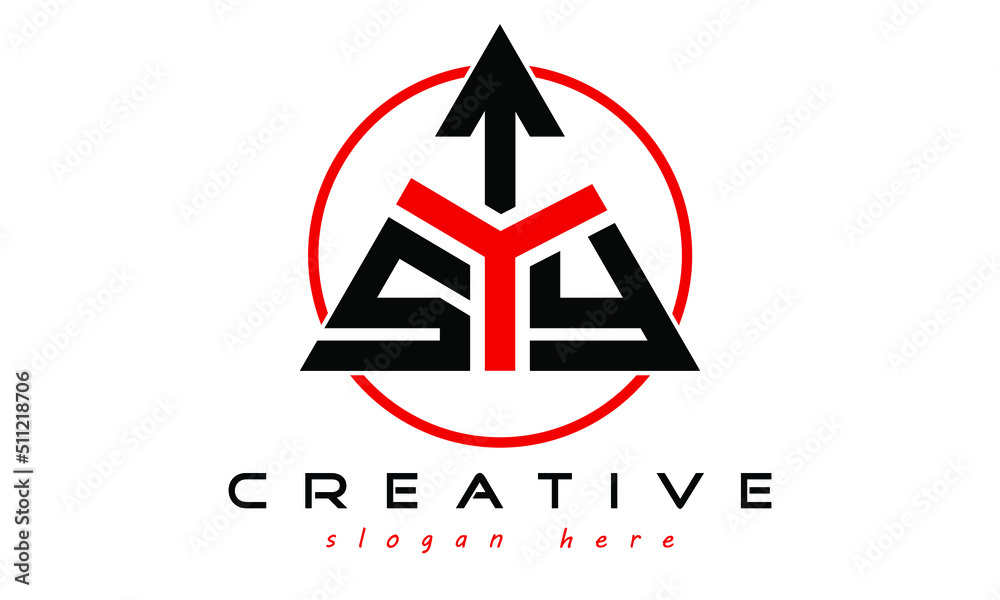 STY three letter creative triangle shape in circle logo design vector ...
