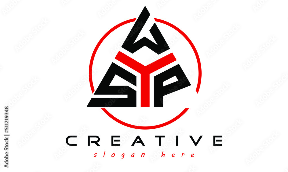 SWP three letter creative triangle shape in circle logo design vector template. typography logo ...