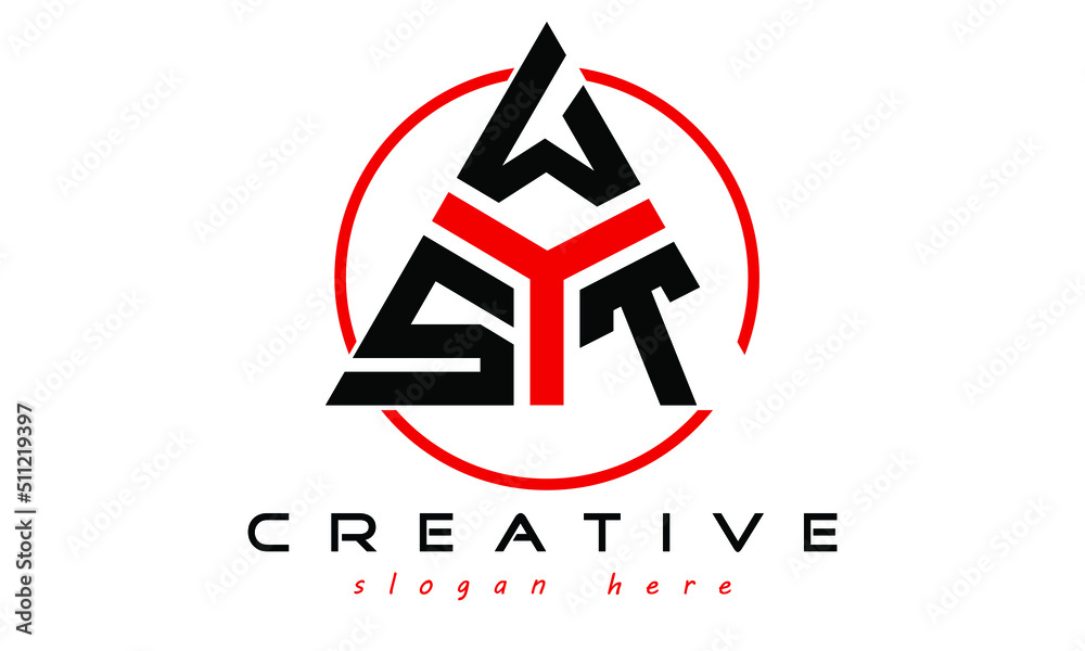 SWT three letter creative triangle shape in circle logo design vector ...