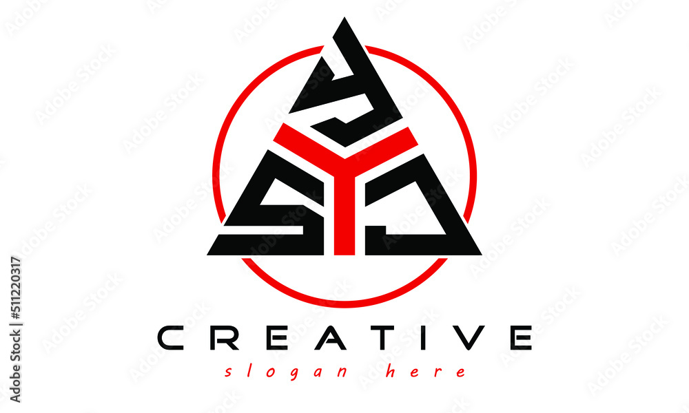 SYJ three letter creative triangle shape in circle logo design vector ...
