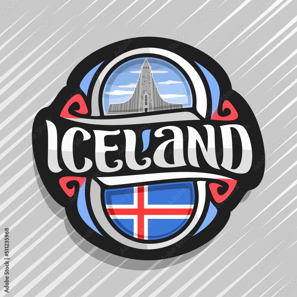 Vector logo for Iceland country, fridge magnet with icelandic flag ...