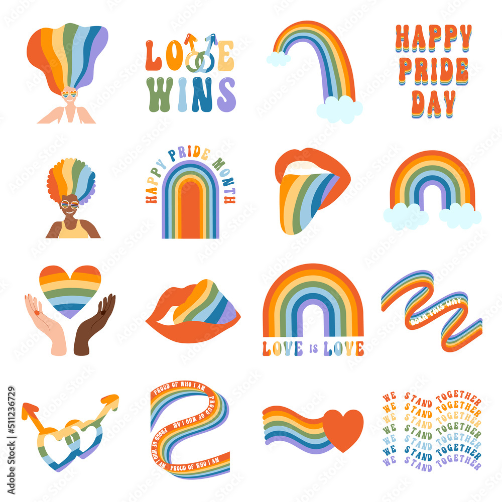 Vector collection of LGBTQ community symbols retro pride vibes with ...