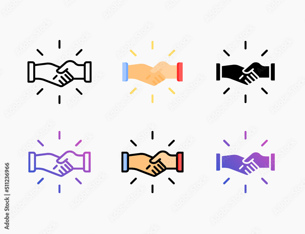 Hand Shake icon set with different styles. Style line, outline, flat ...