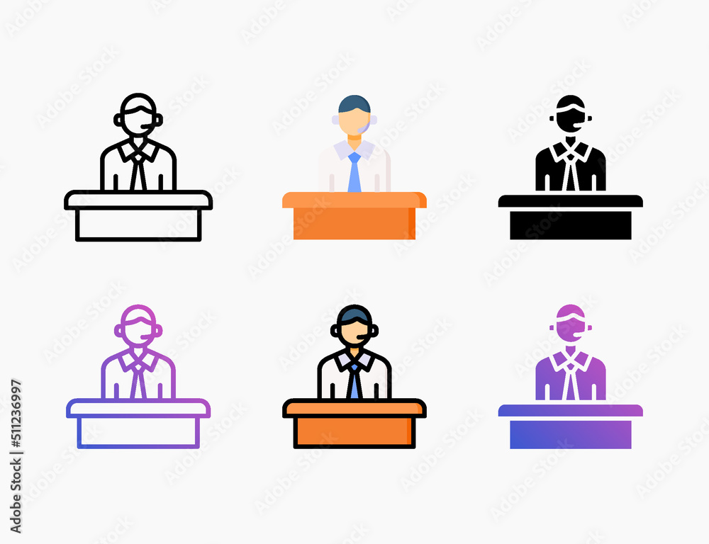 Auction Host icon set with different styles. Style line, outline, flat ...