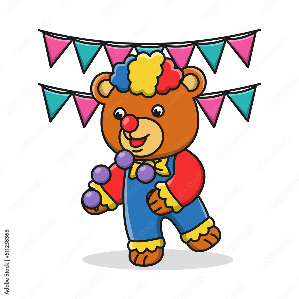 Cartoon illustration of a bear clown Stock Vector | Adobe Stock