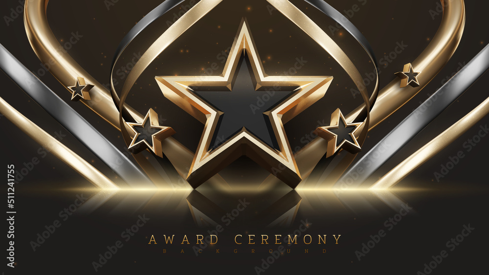 Award ceremony background with 3d gold star and ribbon element and ...