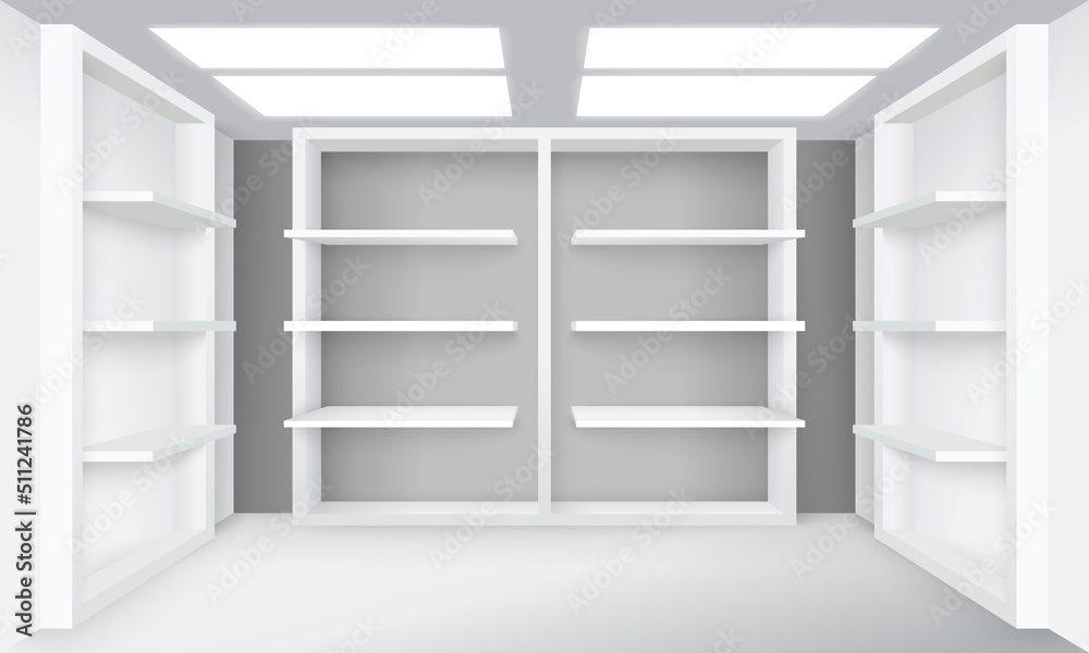 Store shelves 3d mockup room interior vector Stock Vector | Adobe Stock