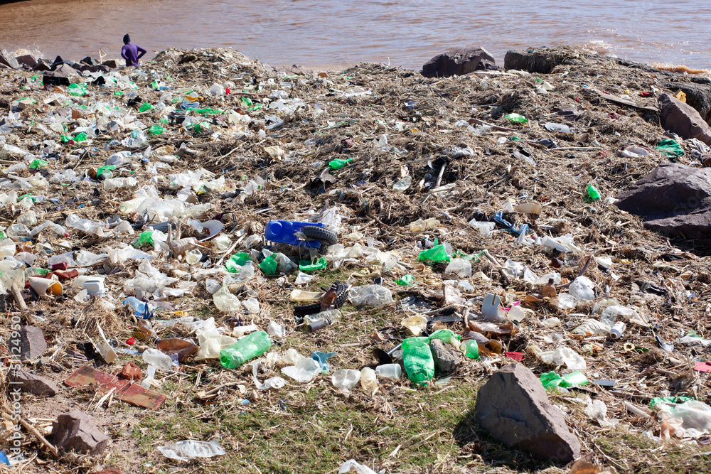 Garbage Rush Plastic Trash River Close Up Environmental Pollution ...