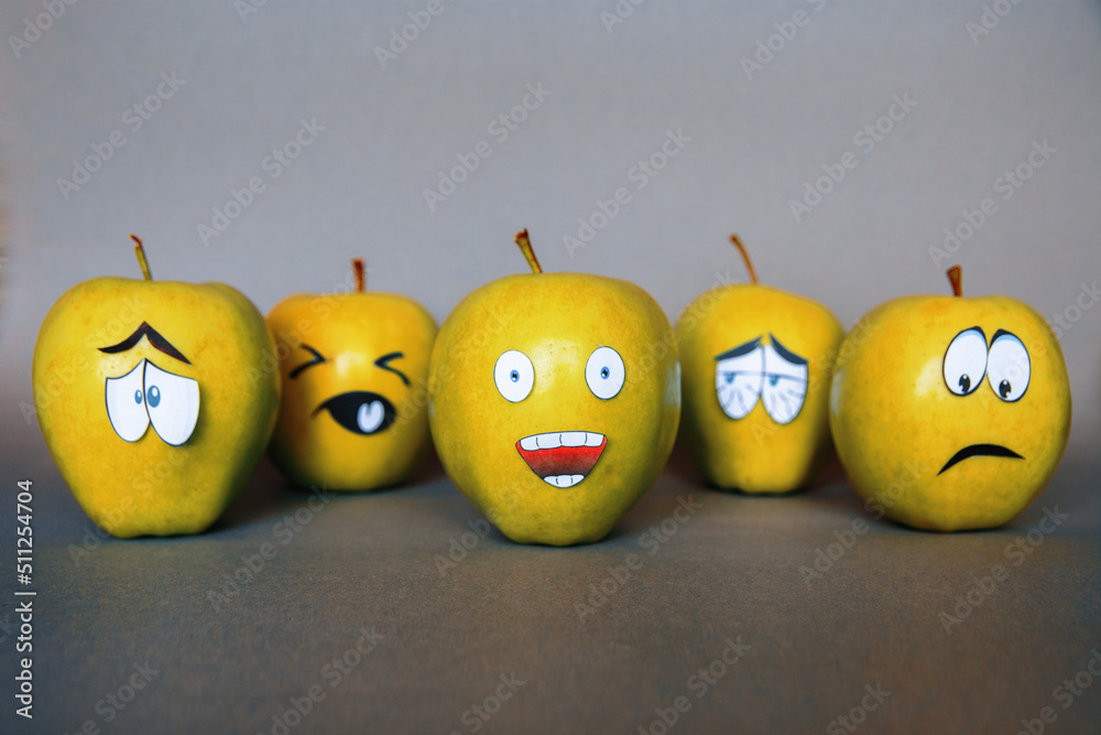 negative emotions from fear to panic, sad Face on an apple - abstract ...