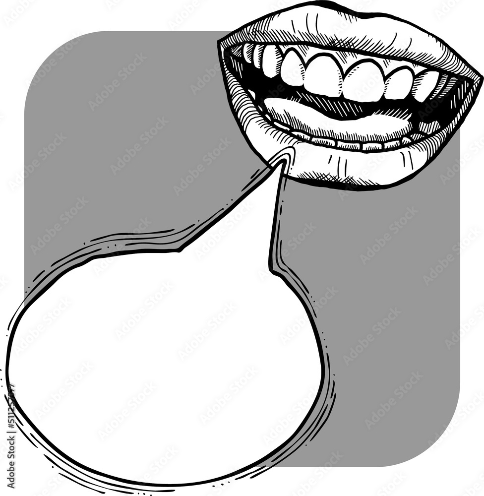 Talking open mouth with bubble cloud. Sexy woman lips telling secret or ...