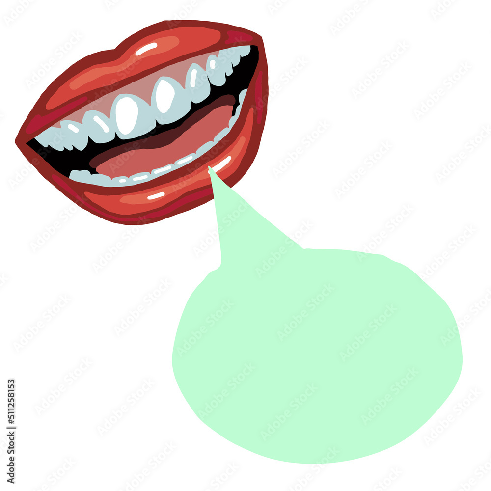 Talking open mouth with bubble cloud. Sexy woman lips telling secret or ...