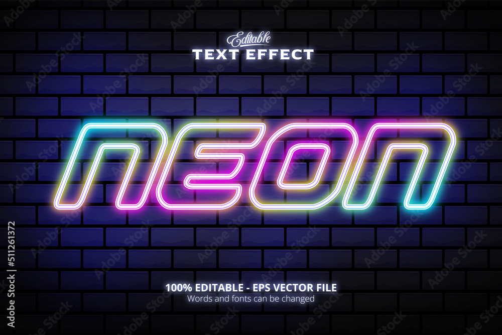 Editable text effect, wall texture and colorful background, Neon text ...