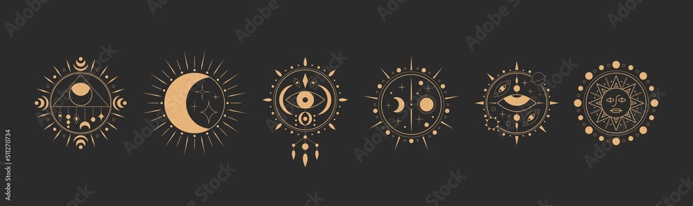 Evil Eye, crescent, moon. Minimalism, geometry, linear style. Trendy ...