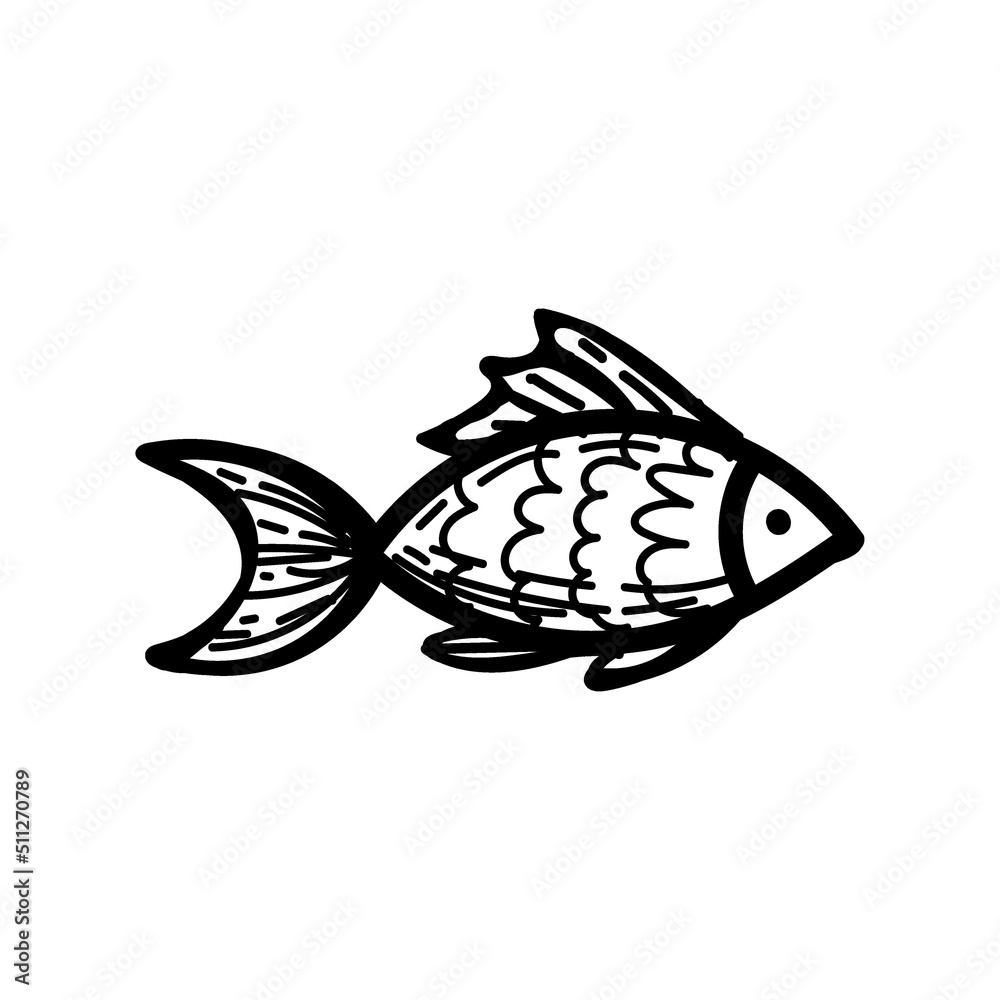 Fish, hand-drawn in sketch style. Sea creatures. Organisms of the ...