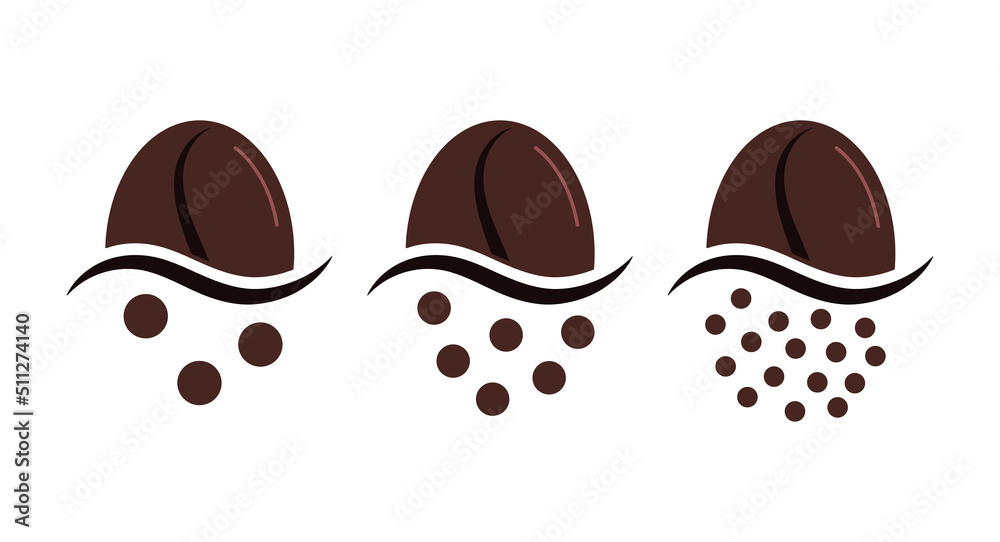 Coffee grind size degree chart grains icon set isolated on white ...