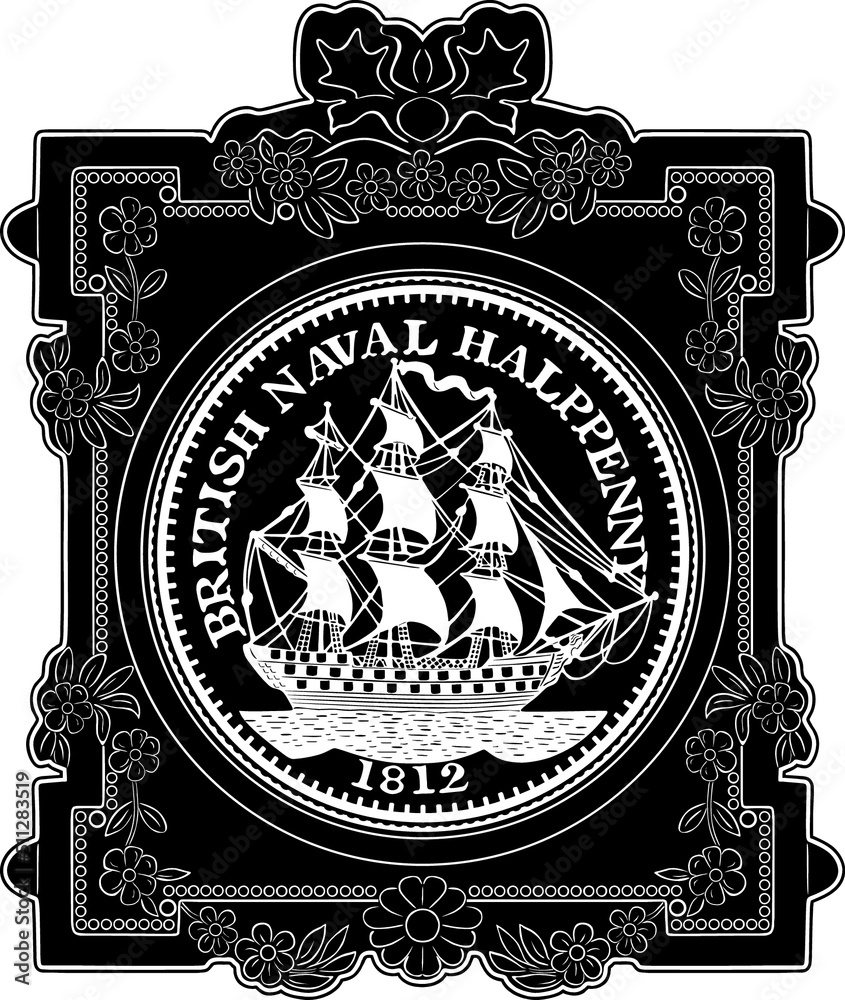 british naval coin with sailboat and vintage frame handmade design ...